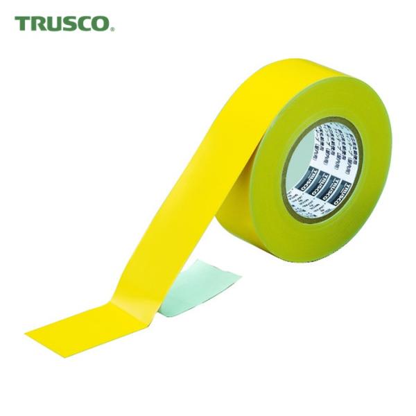 TRUSCO ラインテープ|特長:粗面にもよくなじむ特殊な粘着剤を使用しています。 接着力が強力で、汚れにくく、耐摩耗性・耐久性に優れたタイプです。