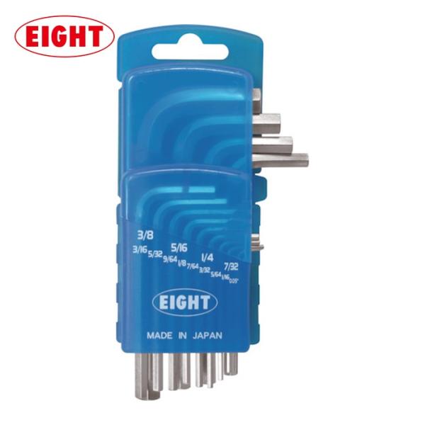 EIGHT 六角棒レンチセット(インチサイズ)|特長:ドアホルダはレンチとホルダの抵抗がなく、出し入れ楽々です。 使用後は、扉を閉めるだけでレンチが元通りの向きに揃います。 ISO・JIS規格を上回るよう、設計・製作されている「プロ向け」の...