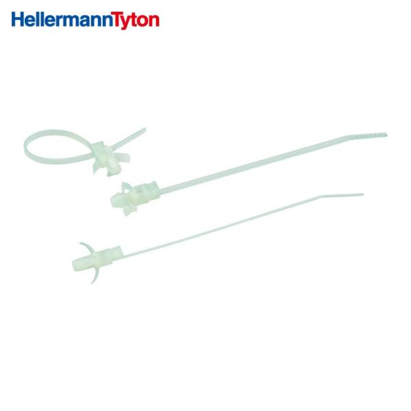 TYTON ケーブルタイ(屋内・屋外用)|特長:パネルの取付穴に差し込んだ後でも引き抜きが可能なプッシュマウントたいです。 リリースレバーと矢じり部を一体化したことで取付穴への差し込み時、リリース時の作業性が向上しました。