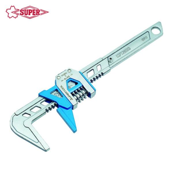 スーパー モーターレンチ|特長:ワンプッシュ早送り機構でスピーディーな操作です。 口深さ:48mm、口開き:80mmとワイドです。