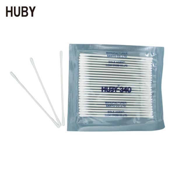 HUBY 工業用綿棒|特長:優れた吸収性で、かつコットンが膨潤しません。 残留溶解物質が少量です。 シリコーンフリーのパッケージです。