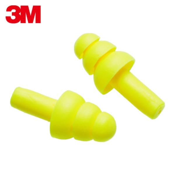 3M 耳栓|特長:柄の部分を持って耳に入れることができ、洗って再使用できるので衛生的です。 3段フランジ形状が、耳にフィットします。