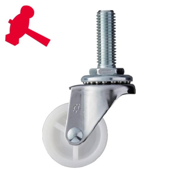 ハンマー ねじ込み式ナイロンキャスター|特長:デザイン性と軽快さを要求される環境で幅広く使用されています。 RoHS適合品です。 事務機器や家具、屋内運搬車や軽量ラック等幅広く使用されております。