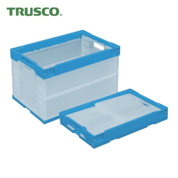 TRUSCO 折りたたみコンテナ|特長:中が透けて見えるため、コンテナの中身が判別しやすく、保管・管理に最適です。 折りたたんだ時の高さを最大限まで追求、従来タイプに比べて最大35%低く、これにより輸送運賃・保管スペースを大幅に削減すること...