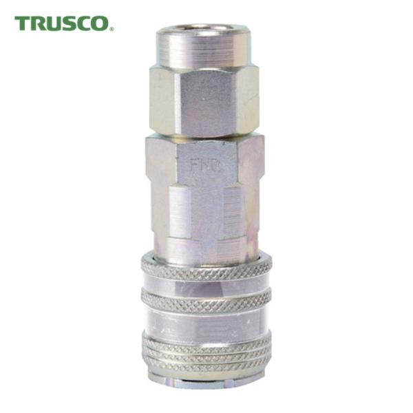 TRUSCO 金属カップリング(ナットタイプ)|特長:安全な残圧除去機能により、分離時のホースの反動による事故を防止します。 省エネ、作業効率化に貢献する大流量・低圧力損失設計です。 接続時はワンタッチ、分離時はスリーブを引くだけで自動的に...