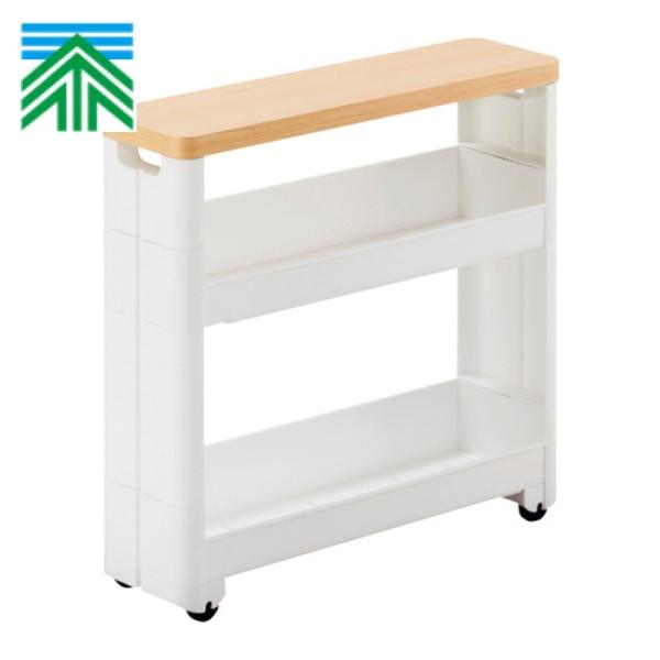 不動技研 ワゴン|特長:トイレットペーパーのストックやお掃除グッズの収納にピッタリです。 天板がフラットな木目調テーブルタイプなのでスマートフォンなどのちょい置きに便利です。 邪魔にならない幅12。