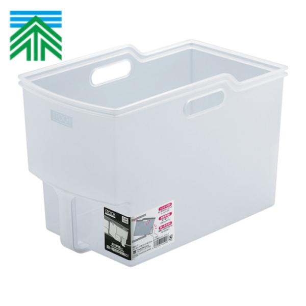 不動技研 収納ボックス|特長:吊り戸棚など高い位置の収納に便利な収納ストッカー。 安定感のある太めのハンドル付で出し入れが簡単です。 後部には傾斜がついており取り出し時、上の棚にぶつからずに取り出せるアイデア設計です。