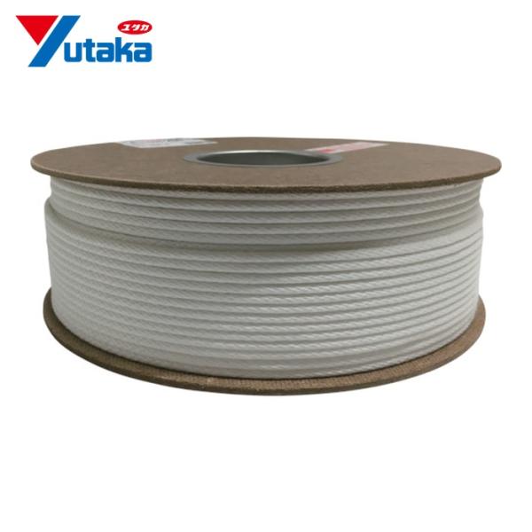 ユタカメイク ロープ(ポリエステル)|特長:強度は3つ打に比べ40%程度低下しますが、摩擦抵抗が少なく、ねじれにくいロープです。 酸・アルカリ・海水等に強く、耐候性に優れ摩擦にも非常に強く、強力に優れたロープです。