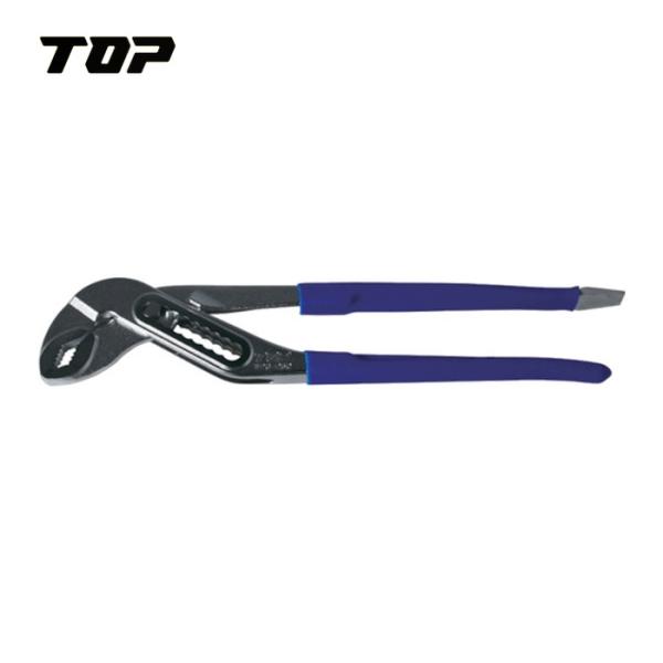 TOP ウォーターポンププライヤー|特長:三枚合わせ構造により、くわえ部はガタが少なく、頭部はスリムです。 2点食い付き1点支持設計で強力に食い付き滑りを抑えます。 ドライバー機能付です。