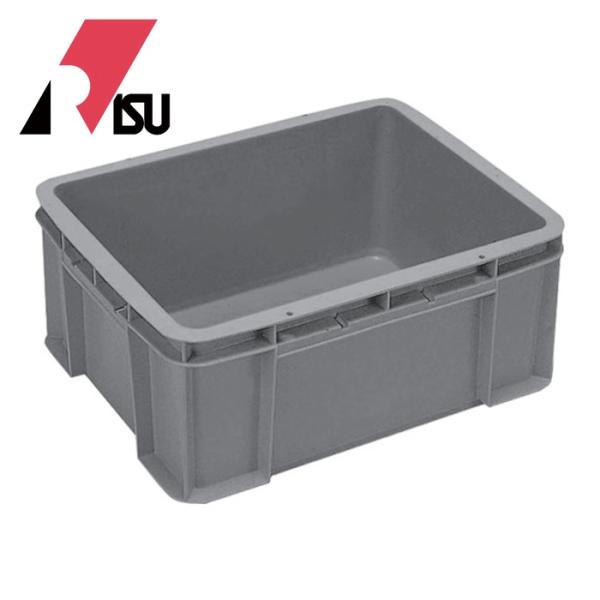 RISU ボックス型コンテナ|特長:STコンテナは規格パレットに効率よく積載できるシリーズです。 袋取っ手と下フランジを設けた持ち運びの便利なコンテナです。 素材のポリプロピレン樹脂は耐久性に優れています。