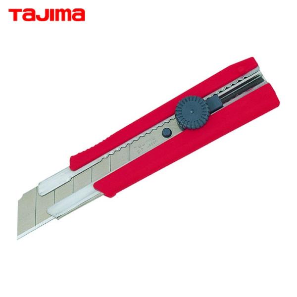 タジマ カッターナイフ|特長:強力ネジ式ロックです。 滑りにくいエラストマー樹脂製グリップを採用しています。 特厚ブレードホルダー(1mm厚)を採用しています。