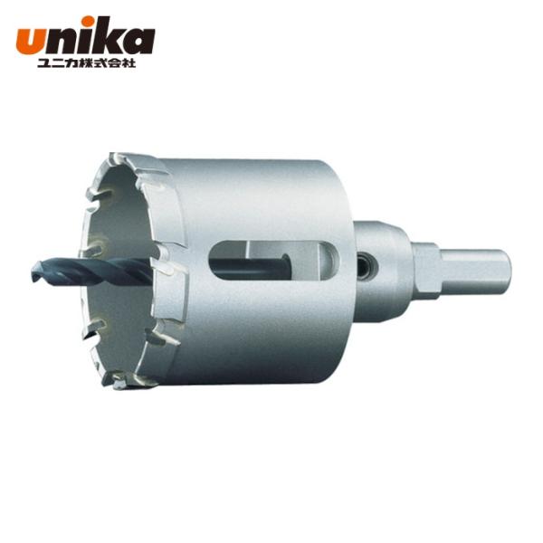 UNIKA 超硬チップ付ホールソー|特長:安全ストッパー(ツバ)を排除しているため、貫通作業に適しています。 ハードな使用にもチップ飛びしにくい3枚組刃を採用しています。 35mmの有効長により、厚鋼板から厚肉金属パイプなどの曲面穿孔も可能です。