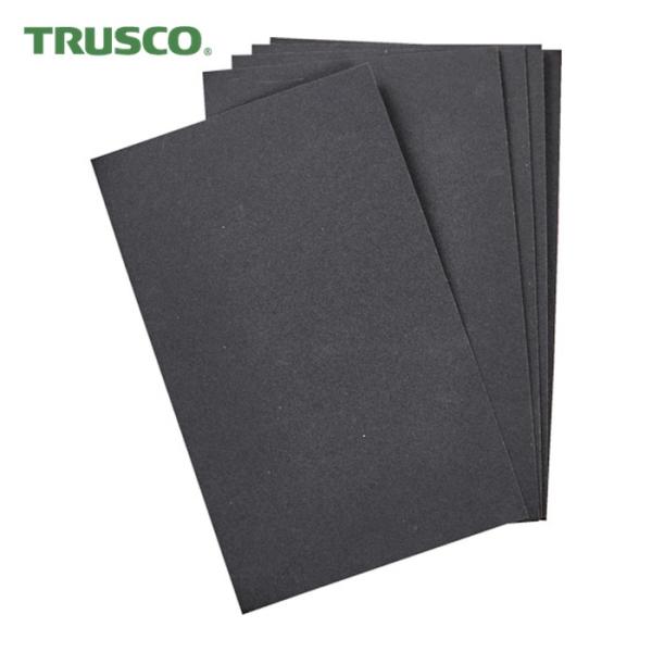 TRUSCO 耐水ペーパー|特長:そのまま使えるハンドサイズにカット済みです。 耐水性の紙ベースで、水や油を使っての湿式研磨が可能、金属製品などの塗装研磨や仕上げに適しています。
