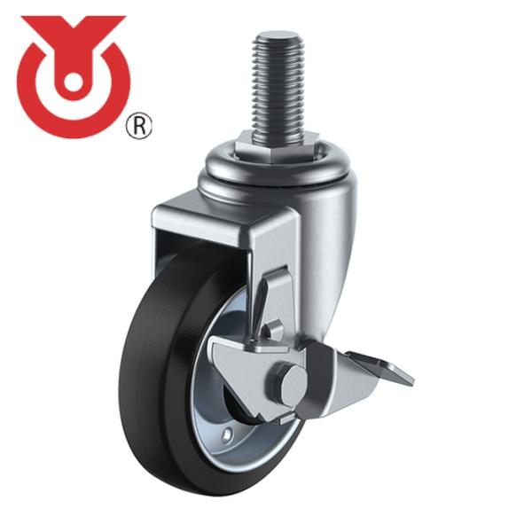 ユーエイ ねじ込み式ゴムキャスター|特長:標準的な中型キャスターで重量物の運搬に数多く使用されます。 ゴム車輪は走行時の衝撃を緩和します。