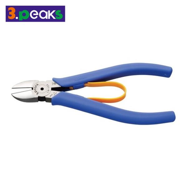 スリーピークス ニッパ|特長:長時間の作業でも疲れにくい、軽量のニッパです。 全長をほとんど変えず、ハンドルの形状と頭部の厚みを大幅に削りました。 手になじむエラストマー樹脂グリップです。