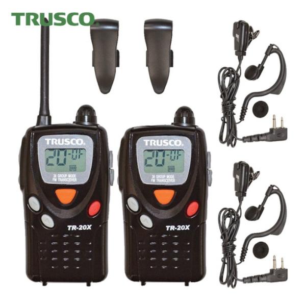 TRUSCO 特定小電力トランシーバー|特長:ベルトクリップにイヤホンマイクもセットになった2台セットの特定小電力トランシーバーです。 シンプルで現場に強い、使いやすい仕様です。 38グループモード装備をはじめ、ハンズフリー(VOX)機能、...