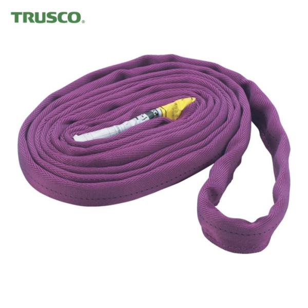 TRUSCO ラウンドスリング|特長:強力ポリエステル原糸の束を耐摩耗性に優れたナイロン素材の表面布で包んだ構造のスリングです。 柔軟であらゆる吊り荷に優しくフィットします。 またしっかりとなじむので荷の安定性に優れています。