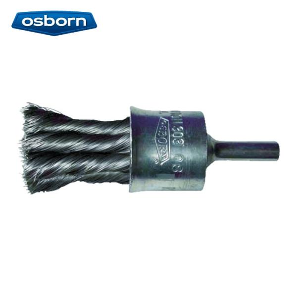 OSBORN 軸付エンド型ブラシ|特長:独自開発のハイカーボンスチールワイヤにより長寿命で安全性、研削性に優れています。 ノットタイプ(ワイヤを捩じり束にした)の強力切削用軸付ブラシです。