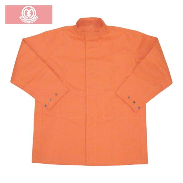 吉野 耐熱ジャケット|特長:500°Cで炭化する高耐熱繊維を使用しており、溶融や収縮を起こしません。 通気性がよく、作業の快適性を保ちます。 革製品と違い軽くしなやかで、吸水性に優れ乾きも早いです。