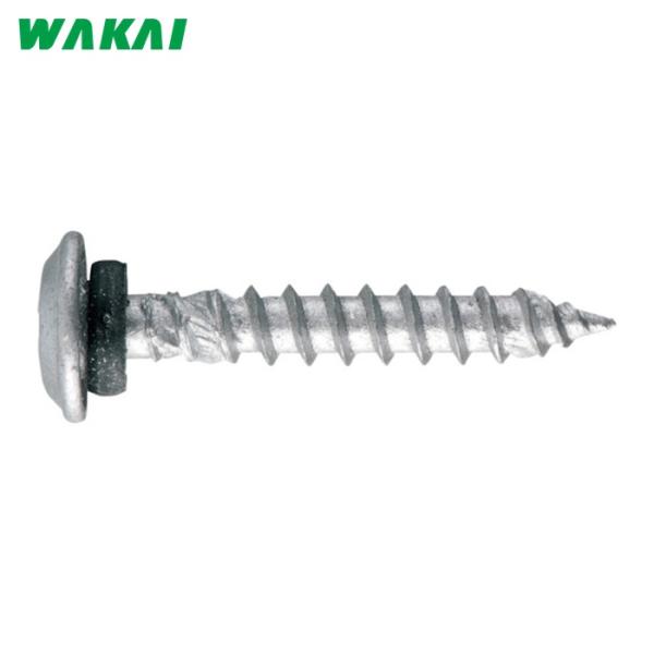 WAKAI 木工用造作ビス|特長:高耐久のポリオレフィン系パッキンによりしっかり防水します。 ねじ頭部はパッキンを包み込む特殊形状です。 特殊先端形状採用により、下地材の木割れを軽減します。
