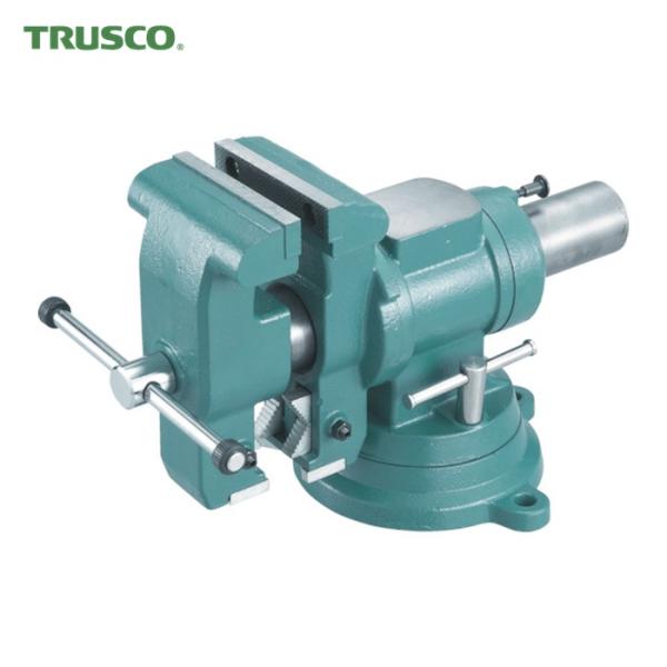 TRUSCO バイス|特長:強力丸胴タイプバイスは強靭な鋳鉄製で、耐久力があります。 上下360°回転可能で、回転台付の場合は平行360°回転できます。 パイプ、異形物バイスとして使用できます。