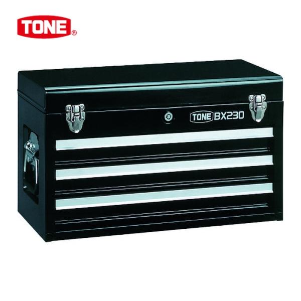TONE スチール製工具箱|特長:引き出しには、ボールベアリング式ダブルレールを採用し、開閉はスムーズです。 飛び出し防止ロック機構付です。 キーロック搭載です。