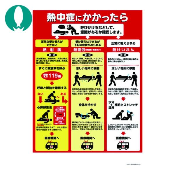 つくし 熱中症対策標識|特長:熱中症の症状と救急措置を明記した汎用ポスターです。