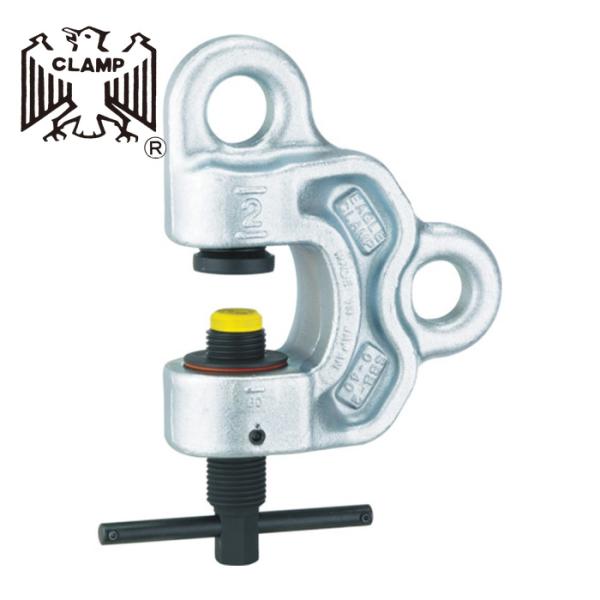 EAGLE ねじ式クランプ|特長:あらゆる方向に引っ張る力を挟む力に変える球面アゴにより全方向に吊り上げ・引っ張り作業が自由自在です。 締付状態確認ラインによりねじの締め付け状態が一目で確認できます。 新開発の旋回パッド式締め付けねじの採用...