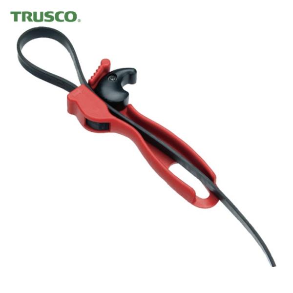 TRUSCO ベルトレンチ|特長:ゴム製ベルトですべりにくく管を傷をつけずに締付ができます。