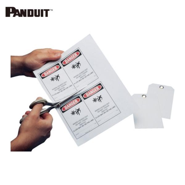 PANDUIT 荷札|特長:片面もしくは両面が透明ラミネートシートになっており、自由自在に屋内用セーフティタグが作れます。 OSHA規格で定められているセーフティタグの引張強度50ポンドを満たしています。 同梱の結束バンドで簡単に取り付ける...