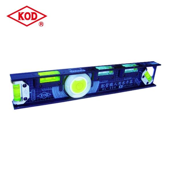 KOD アルミ製水平器|特長:1本で6役。 1/50・1/100・水平・垂直・45°・マスレベル・勾配が測定できます。 Iビーム型フレームです。