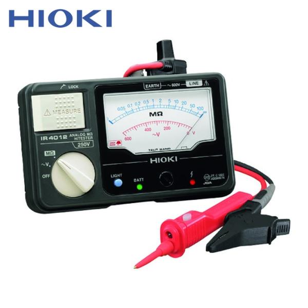 HIOKI アナログ絶縁抵抗計|特長:JIS C 1302認定品のアナログ絶縁抵抗計です。 誤使用のない単レンジ(250V)モデルです。 暗い現場で作業効率アップでLEDライトと手元スイッチ付のテストリード(L9788・11)が標準付属してます。