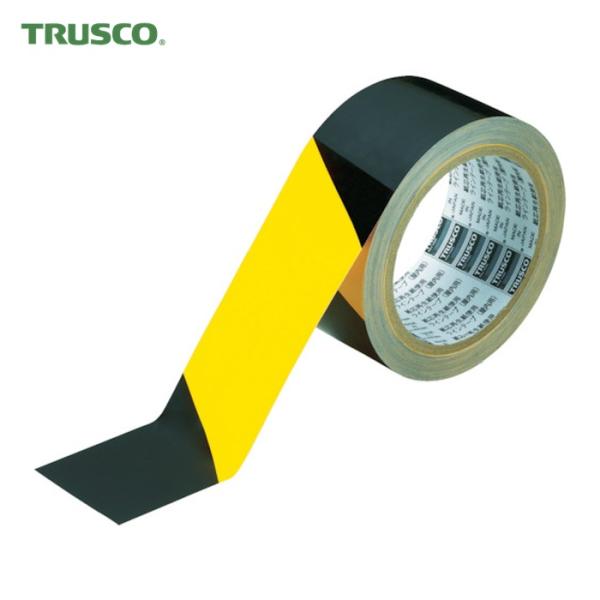 TRUSCO ラインテープ|特長:面にもよくなじむ特殊な粘着剤を使用しています。 接着力が強力で、汚れにくく、耐摩耗性・耐久性に優れたタイプです。