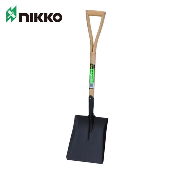 TOMBO ショベル(木柄)|特長:刃先はショベル鋼板(S50C)を使用し、焼き入れ・焼き戻しの熱処理済みです。 柄は使うほど手に馴染み、ハンドルがサビない割柄を使用しています。