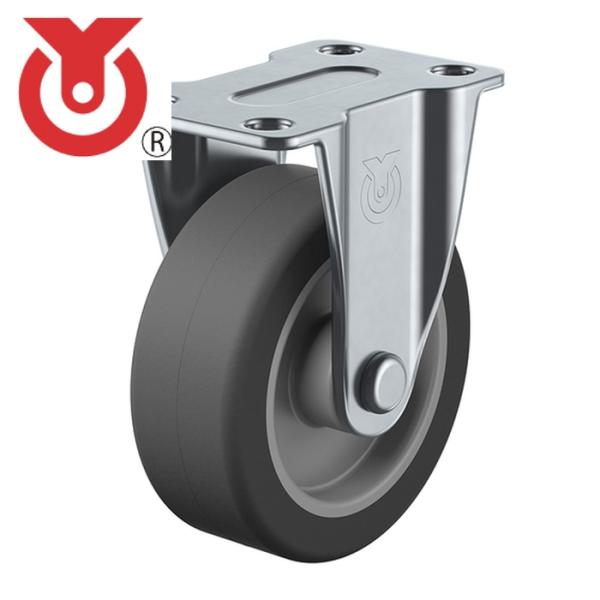 ユーエイ プレート式エラストマーキャスター|特長:走行性・耐荷重を備えた標準的な小型キャスターです。 床面に跡が付きにくい材質です。 床面に汚しにくいエラストマー車輪を使用しています。