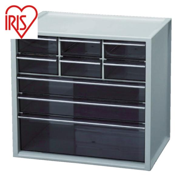 IRIS 小型パーツケース|特長:引出しが飛び出しにくい、簡易ロック構造です。 底面には、滑り止め用のゴム脚が付いています。 エコロジーカラーシリーズのキャビネットです。
