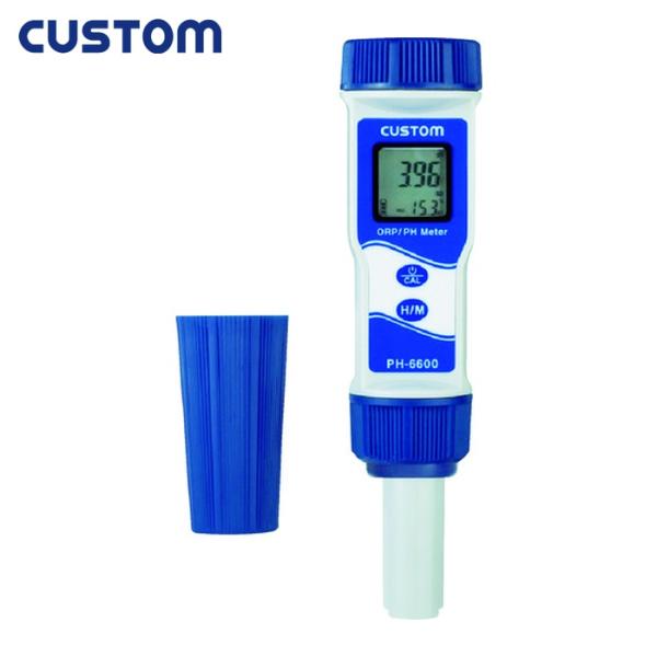 CUSTOM 水質計|特長:水まわりでも安心のIP57準拠の防水型です。 本体にはpHセンサー(PH・6600S)が付属しています。 センサーが劣化してもセンサー交換が可能です。