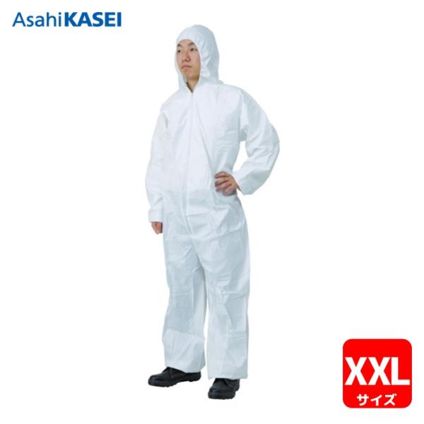旭化成 使い捨て保護服|特長:ポリプロピ不織布に透湿性フィルムをラミネートしたことで高いバリア性を実現しています。 粉塵、有害物質に対して高いバリア性を発揮します。 高い耐水性能を持ちながら、透湿性に優れたカバーオールタイプの防護服です。