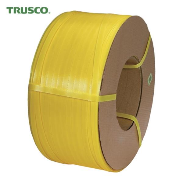 TRUSCO PPバンド|特長:極めて強靱で、また扱いやすい軽さと柔らかさも兼ね備えています。 吸水性がなくぬれても強度に変化がなく安心です。 安定した品質で自動梱包機適性に優れています。