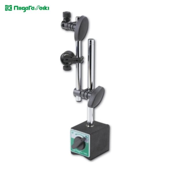 SK マグネットスタンド(支柱タイプ)|特長:ダイヤルゲージやインジケータの位置決めが簡単な微動タイプ(微動範囲2mm)です。 測定器を取り付け、偏芯検査などに最適です。 レバー操作でマグネットON/OFF脱着可能です。