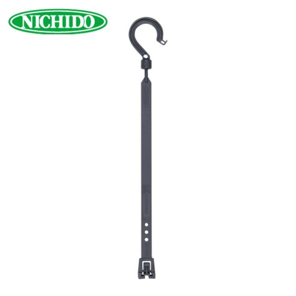 NICHIDO コード結束用品|特長:繰り返し使える幅15mmのフック付き結束バンドです。 フックは360度回転しますので、何でも束ねて吊るせます。