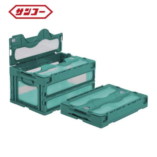 サンコー 折りたたみコンテナ|特長:各面に透明窓部を設け、底面以外のどこからでも中身を確認できます。 透明窓部は各パーツに一体成形されているため強度低下を抑え、耐衝撃性と圧縮強度に優れます。 オールプラスチック製ですので、リサイクルが容易で...