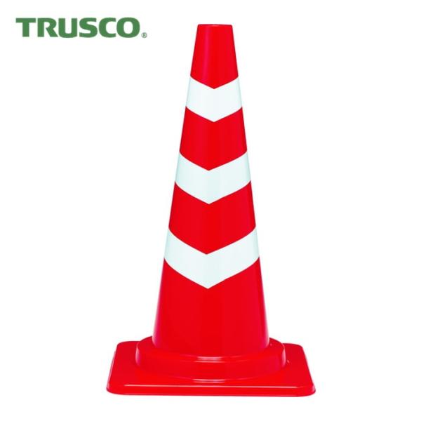 TRUSCO 安全コーン|特長:コーンの先端に40φの穴があるため様々なオプションの差し込み取付が可能です。 軽量のため持ち運びが容易で設置が楽に行えます。 夜間の視認性をアップさせる反射テープ付です。