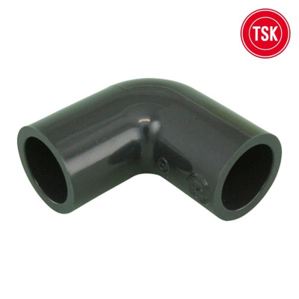 トーエー 塩ビ管HI継手(エルボ)|特長:普通の工具で簡単に切ったり削ったりできます。 パイプの接続は専用の接着剤で容易に接合でき、漏水の心配がありません。