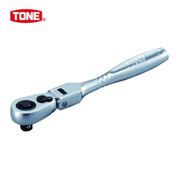 TONE ラチェットハンドル|特長:コンパクトなヘッドの首振りタイプで、手の届きにくい狭い箇所での作業に最適です。 ソケットホールド機構でワンプッシュ操作でソケット交換できます。 72枚歯で送り角度5度です。