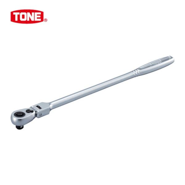 TONE ラチェットハンドル|特長:コンパクトなヘッドの首振りタイプで、手の届きにくい狭い箇所での作業に最適です。 ソケットホールド機構でワンプッシュ操作でソケット交換できます。 72枚歯で送り角度5度です。
