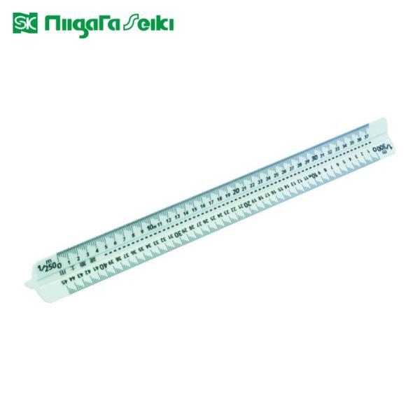 SK 三角スケール|特長:最小単位の目盛りが見やすい、快段目盛です。 建築士試験で使用頻度の高い縮尺です。 数値の読み取りが素早くできる総数字タイプです。