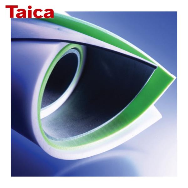 Taica 防振材(下敷きタイプ)|特長:軽量で耐久性に優れたαGELの発泡体です。 繰り返し圧縮してもへたりにくく、性能が変わりません。 難燃性に優れ、・40~200°Cの幅広い温度条件下で使用可能です。