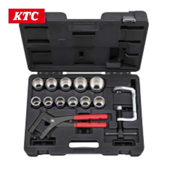 KTC ボールジョイントリムーバー|特長:ロアアームやタイロッドエンドのボールジョイントブーツの取外し・圧入作業専用工具です。 従来品(ATS4110)に加え、主にダイハツ、ホンダの軽自動車に適した内径30mmのアタッチメント(AS411・...