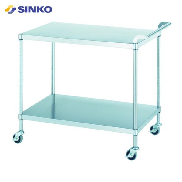 シンコー ステンレス製ワゴン(ボルトレスタイプ)|特長:耐摩耗性に優れたウレタンキャスターを標準装備しています。 ご使用状況に応じて棚を追加したり、棚間隔を25mmピッチにて変更することができます。